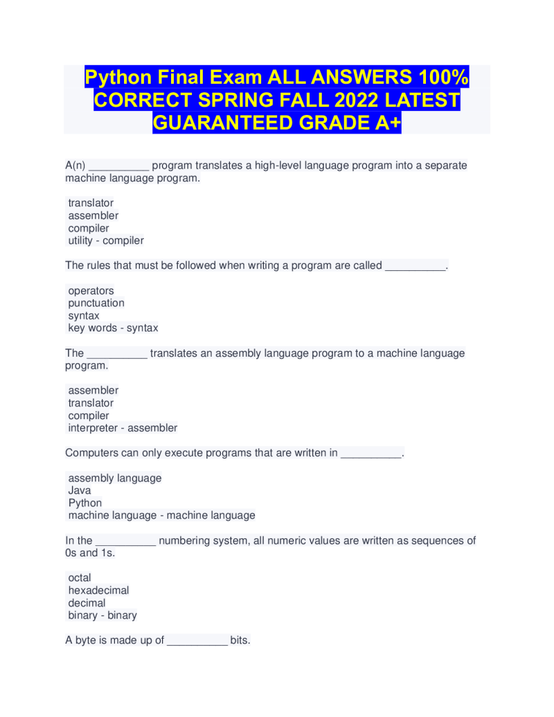 Python Final Exam Questions And Answers Graded A Python Stuvia Us - Download Premium Landscape Texture | HD